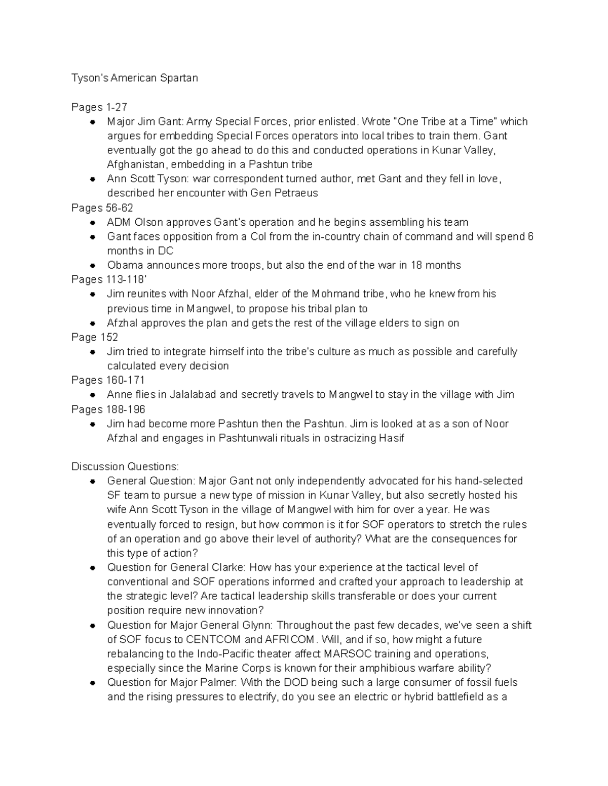 Class 10 - Lecture notes 10 - Tyson’s American Spartan Pages 1- Major ...