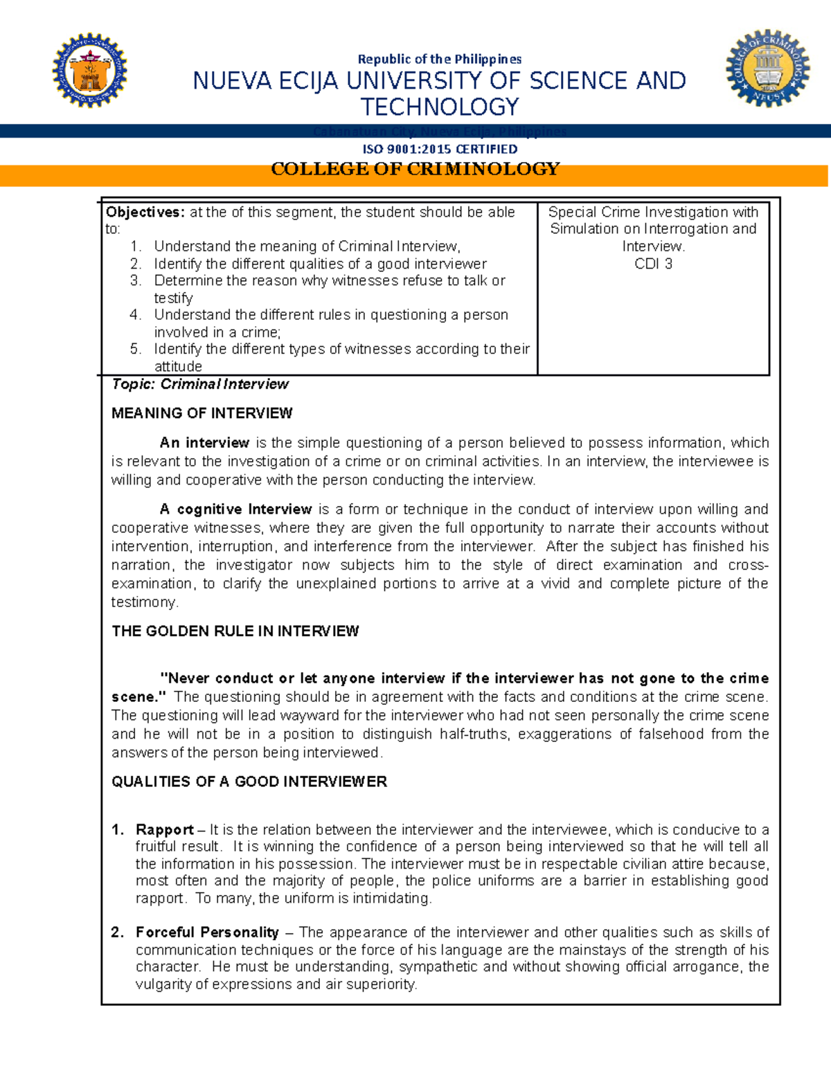 CDI 3 week 5 - MODULE/ REVIEWERS - NUEVA ECIJA UNIVERSITY OF SCIENCE ...