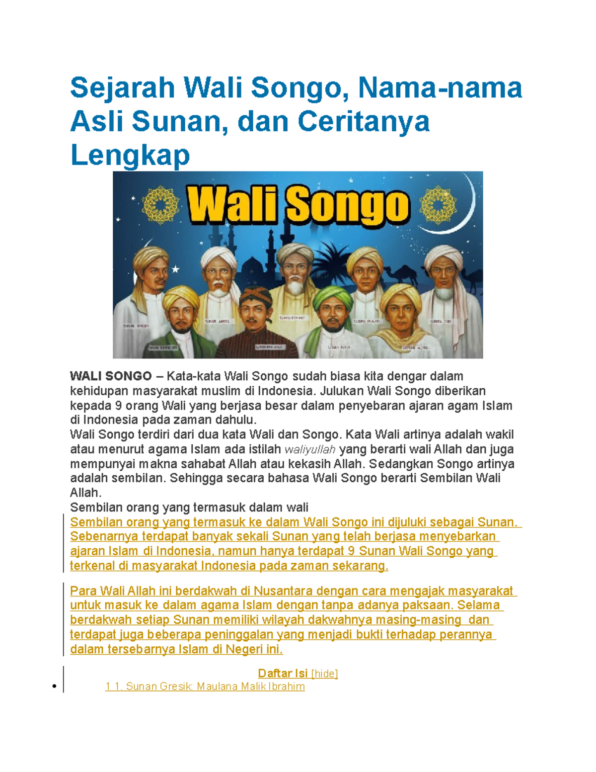 Sejarah Wali Songo - Julukan Wali Songo diberikan kepada 9 orang Wali ...