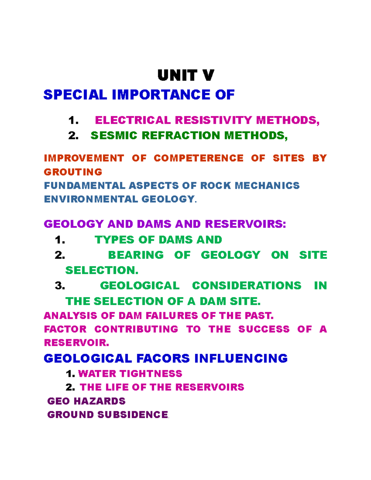 UNIT 5 - Nic book - UNIT V SPECIAL IMPORTANCE OF ####### 1. ELECTRICAL ...