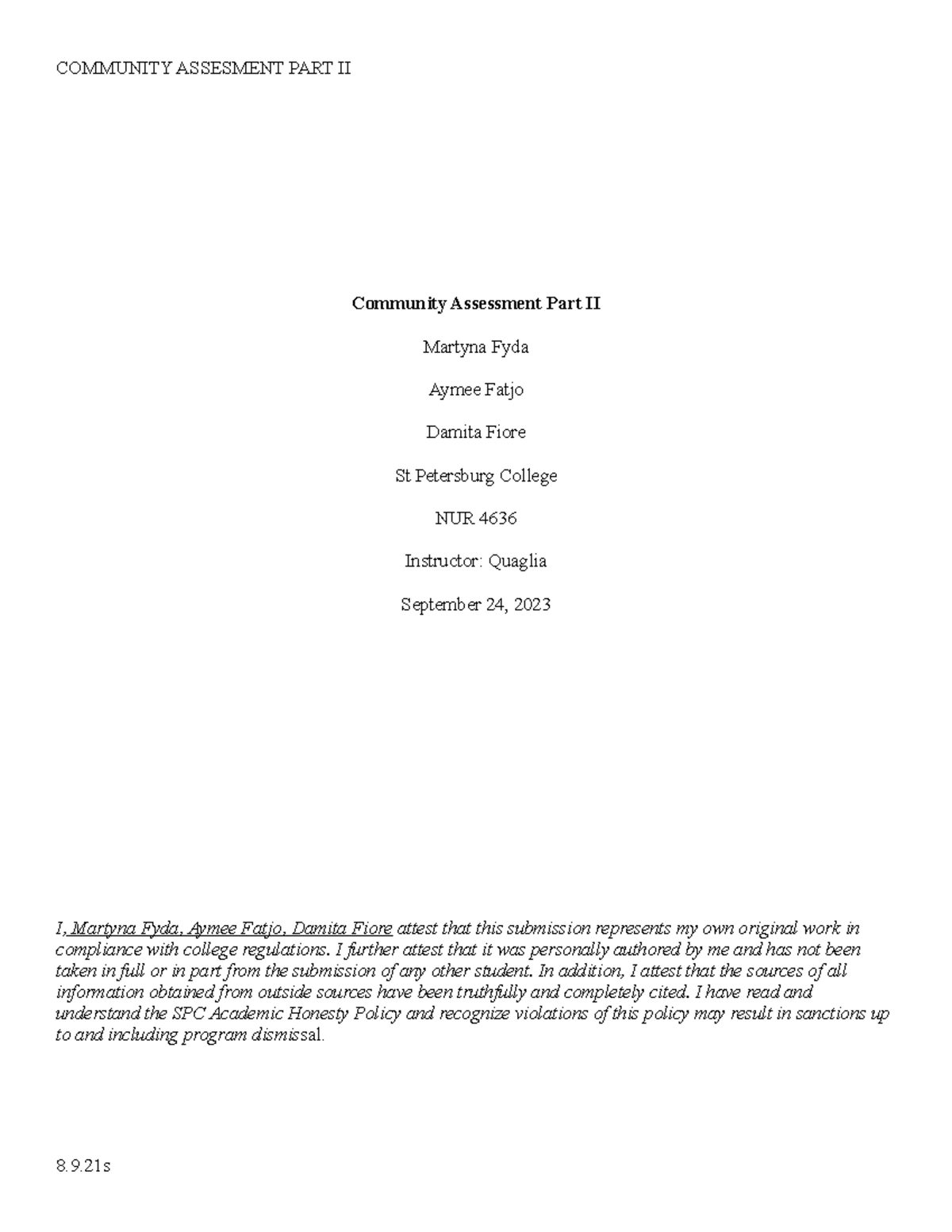 Part II Community Assessment - Community Assessment Part II Martyna ...