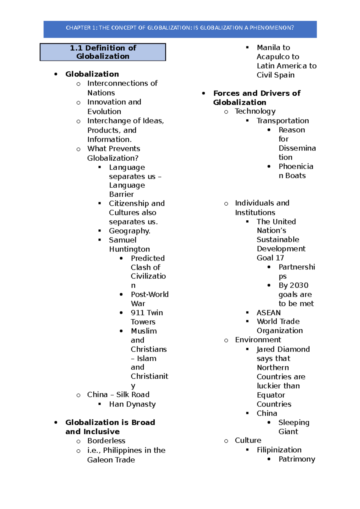 SS1D Notes c1 - 1 Definition of Globalization Globalization o ...