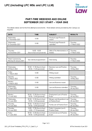 Interviewing Checklist 2021 LPC Exam Timetables PTW PTO Y1 Sept 21 v1 ...