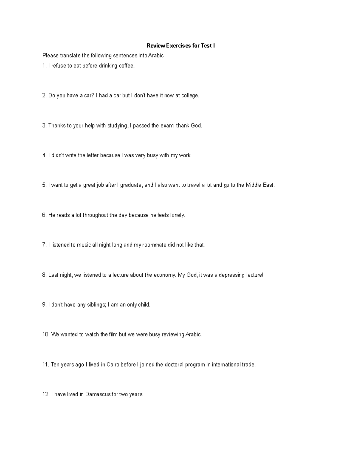 Translation Exercises For Test I Please Translate The Following translation-exercises-for-test-i-please-translate-the-following