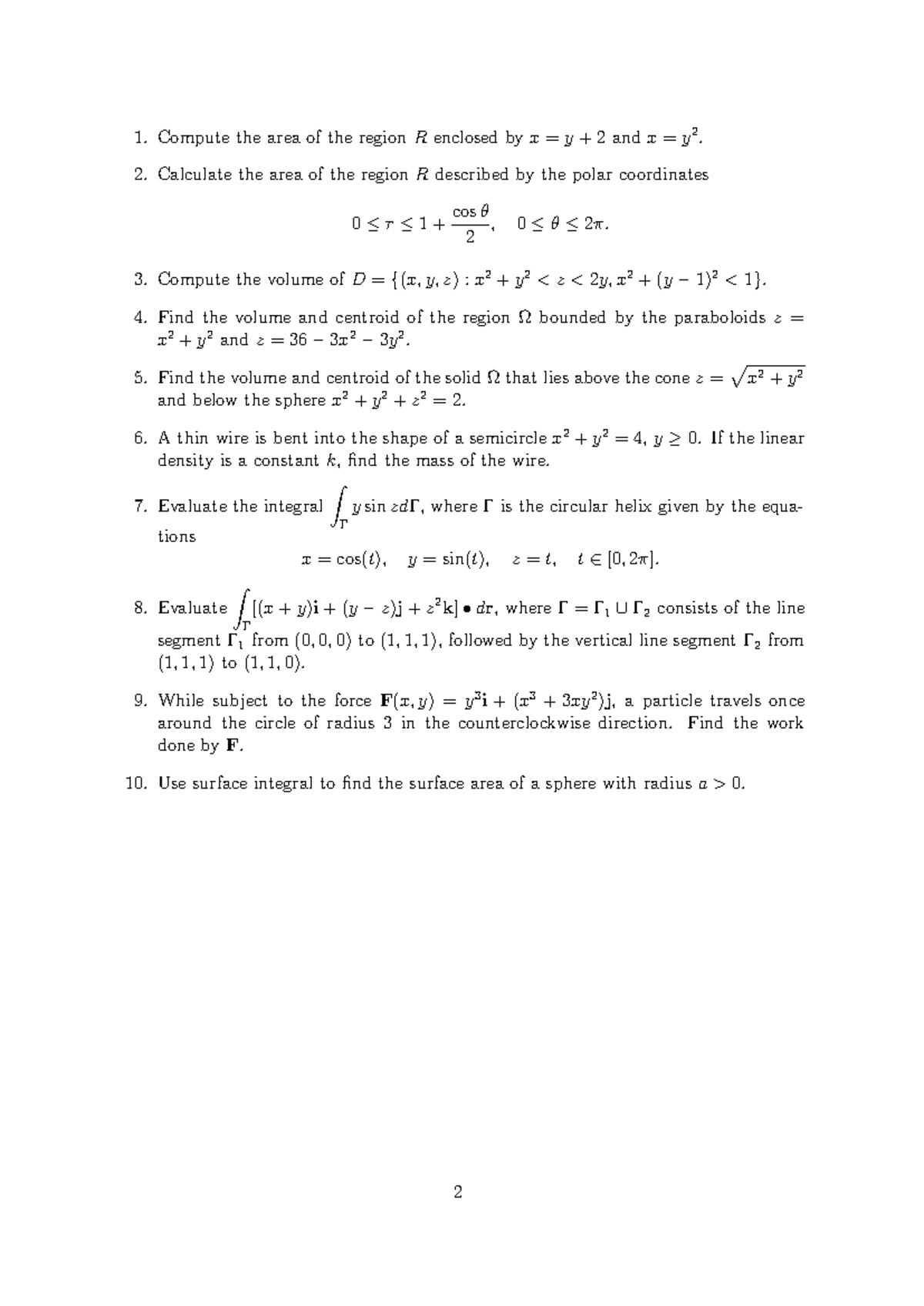 Assignment-10-Questions - Compute the area of the region R enclosed by ...