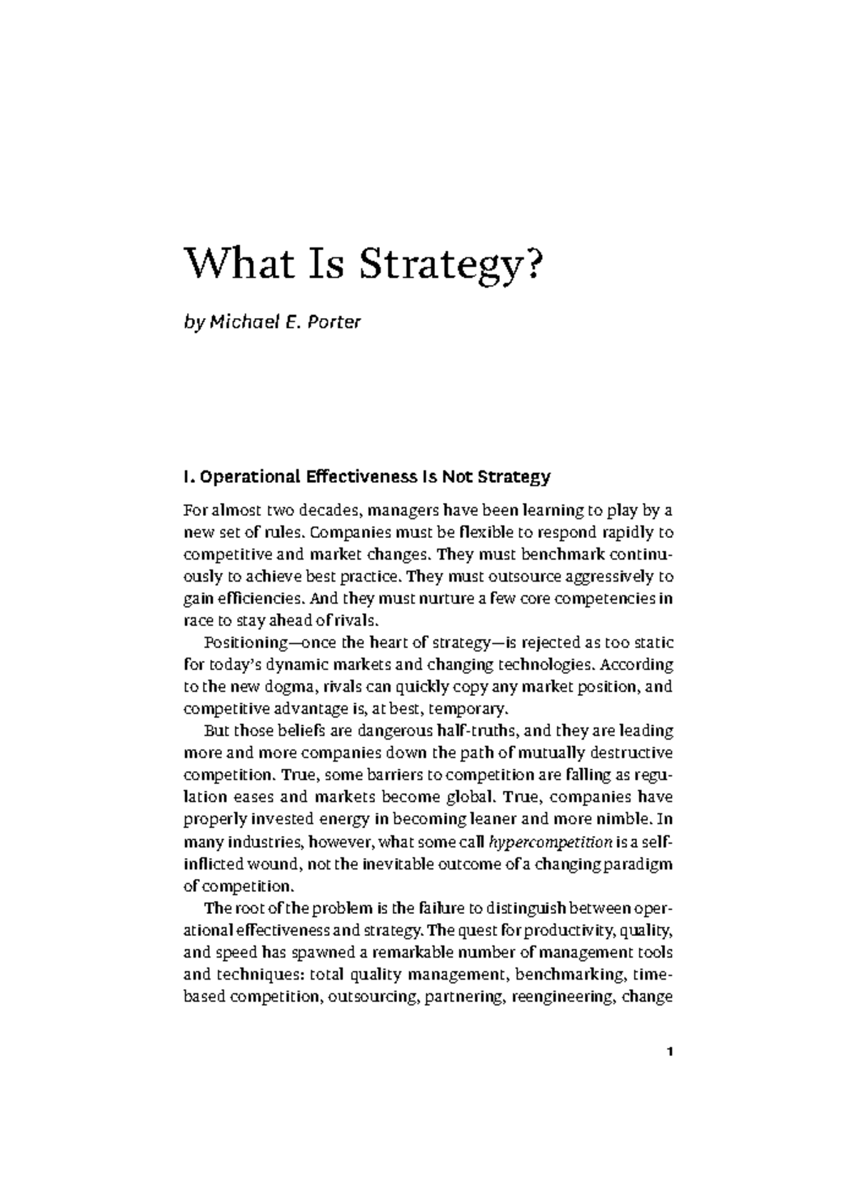 HBR-on-Strategy - HBR - What Is Strategy? by Michael E. Porter I ...