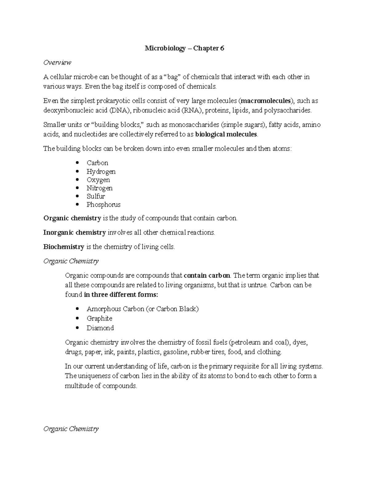 Module 3 - Chapters 6-8 - Microbiology – Chapter 6 Overview A cellular ...