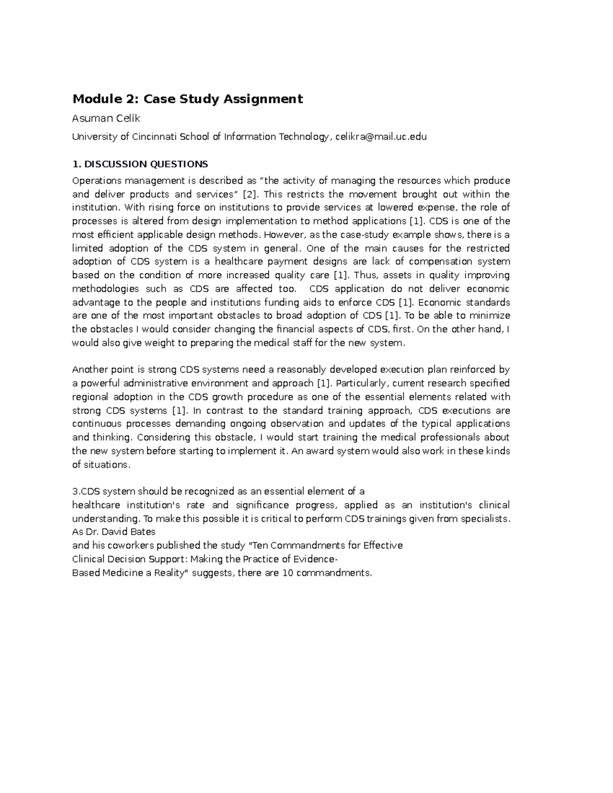 Case Study: Adoption of CDS System in Healthcare - Studocu