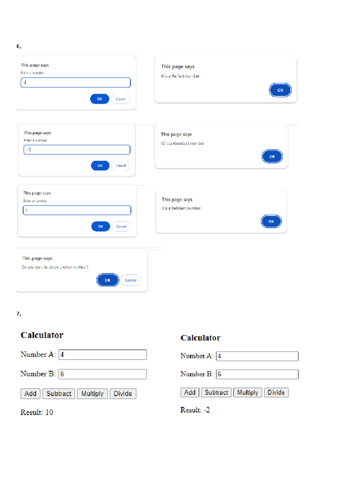 Javascriptoutputs It Is Outputs Of Java 6 This Page Says This Page Says Enter A Number 6 Is