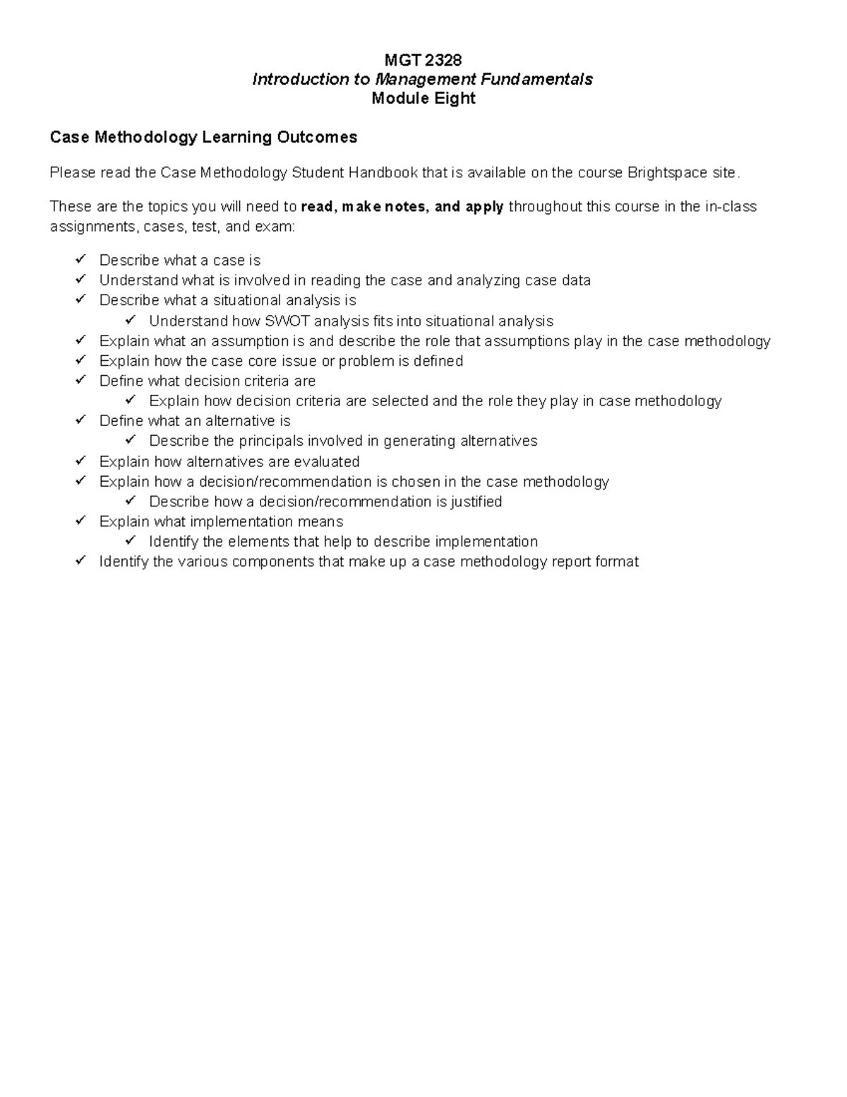 Module Eight-Case Methodology - MGT 2328 Introduction to Management ...