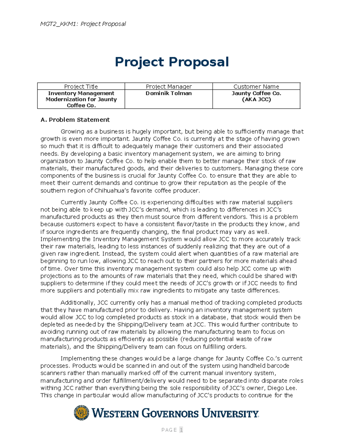 Task 1 - Project Proposal for JCC - MGT2_KKM1: Project Proposal Project ...