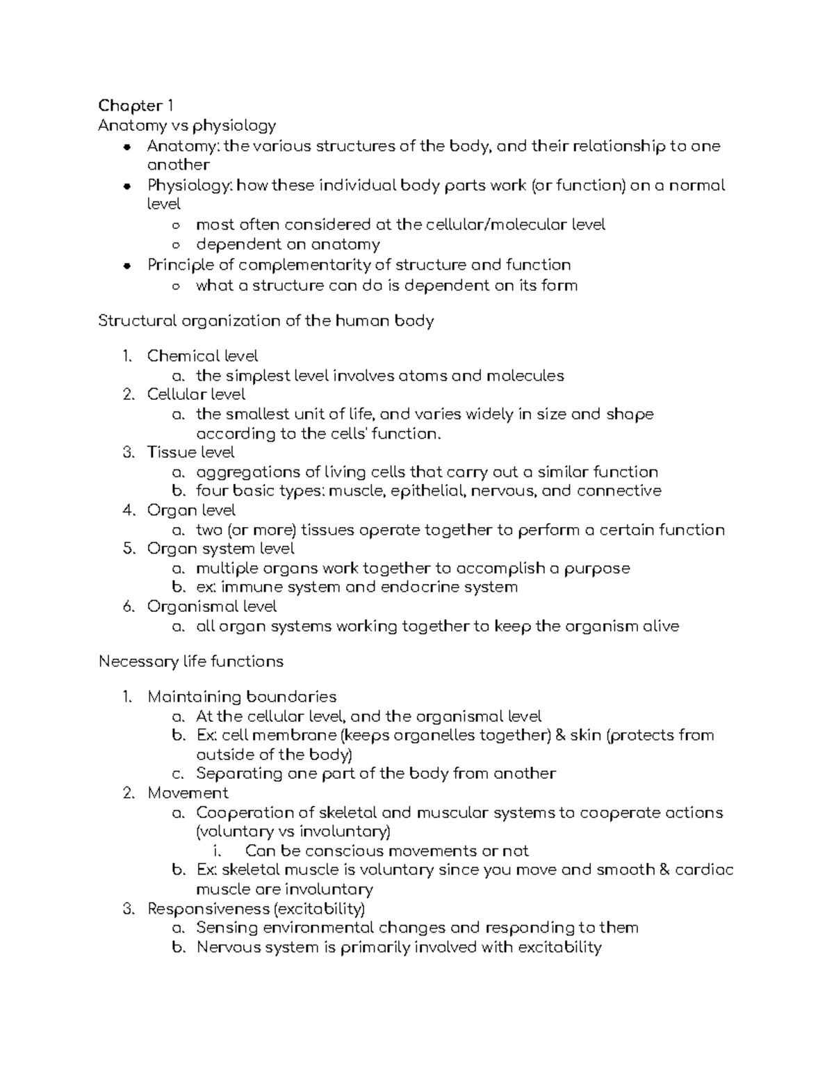 A&P exam 1 study guide - exam notes - Chapter 1 Anatomy vs physiology ...