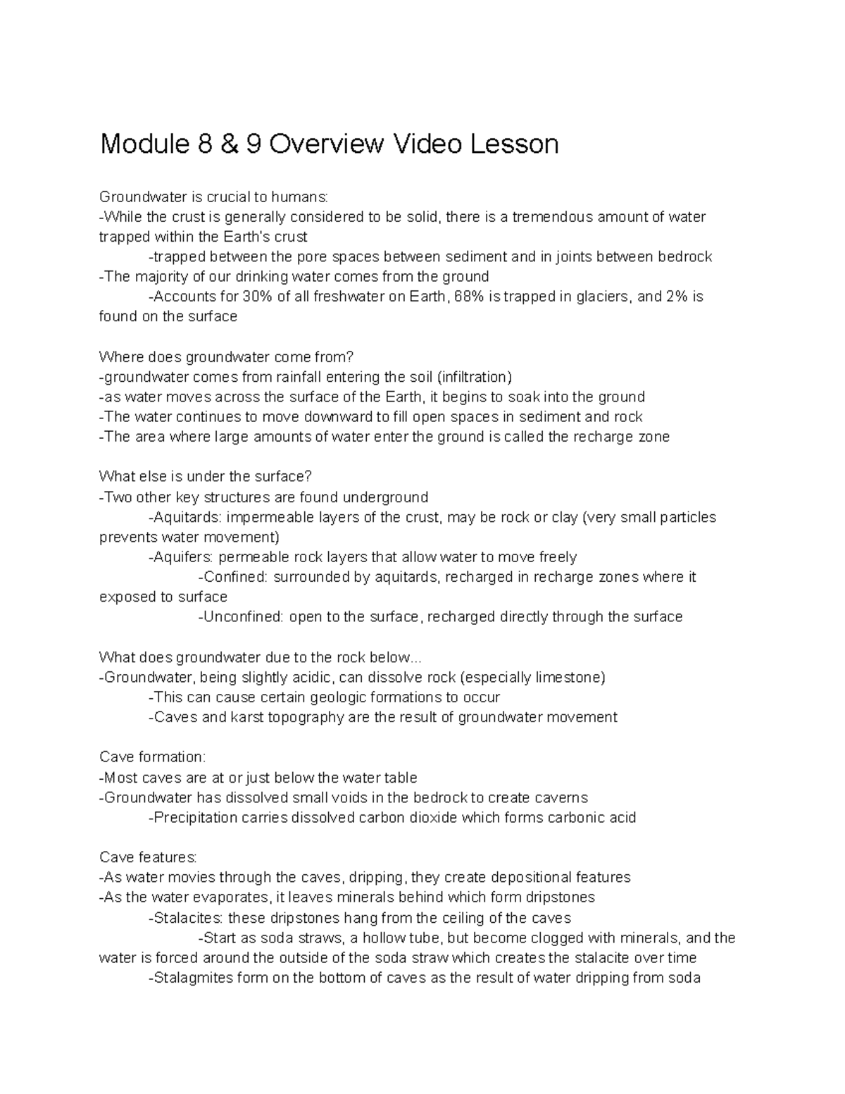 Module 9 (Ch 6) - Module 8 & 9 Overview Video Lesson Groundwater is ...