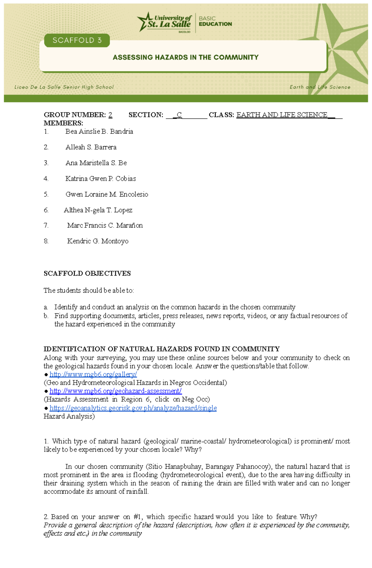 Scaffold 3 Assessing Hazards in the Community-1.docx (1) - GROUP NUMBER ...