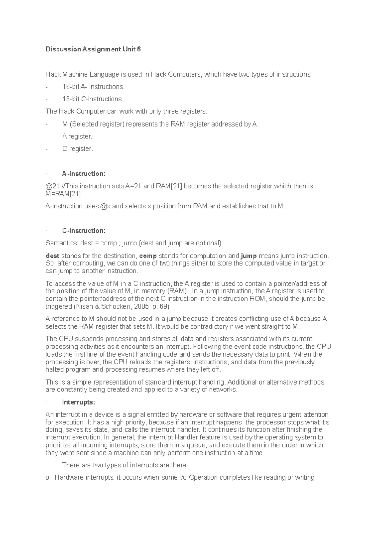 Ddd2 - description - Discussion Assignment Unit 6 Hack Machine Language ...