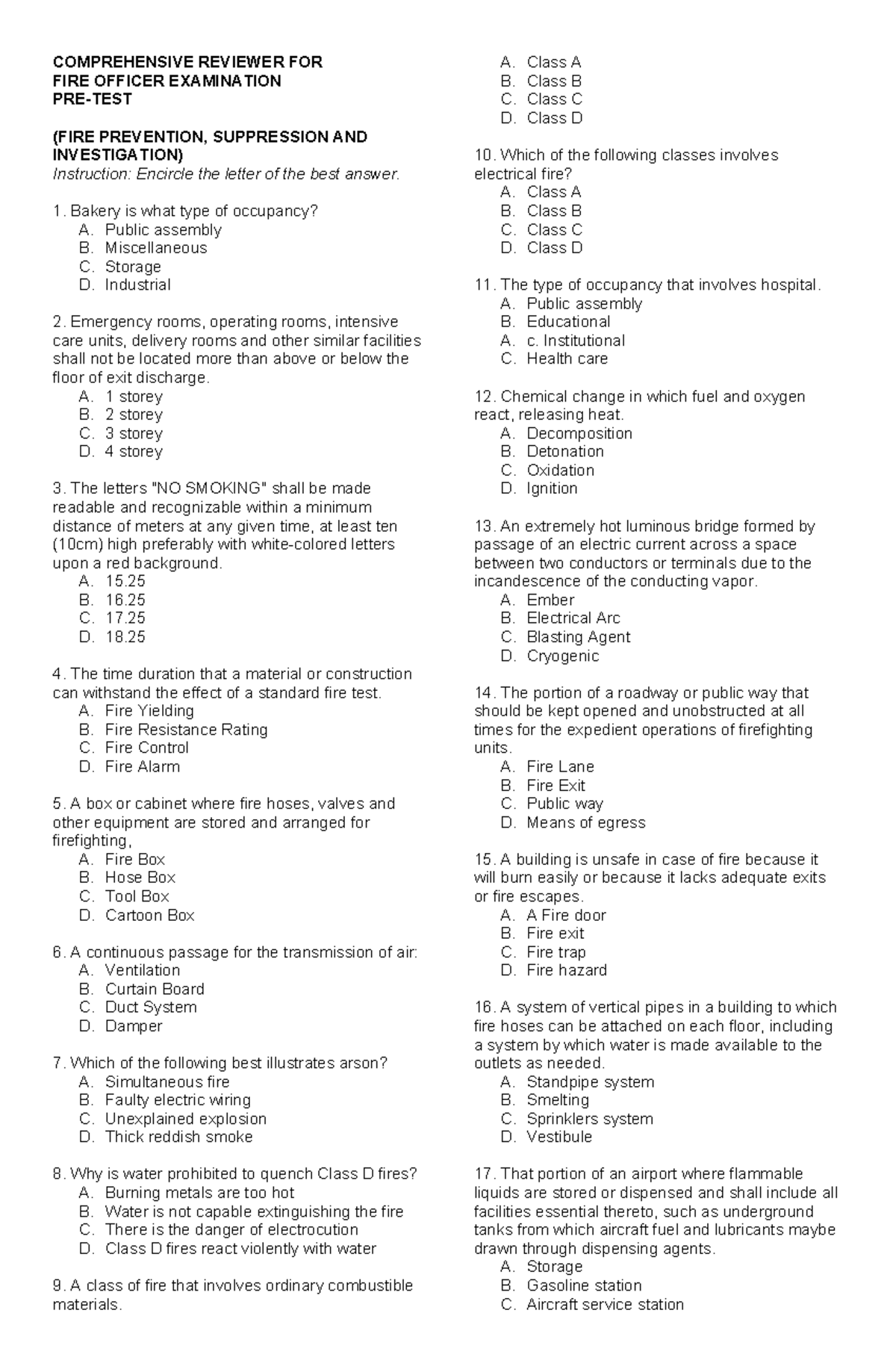 Pre-test-foe compress - COMPREHENSIVE REVIEWER FOR FIRE OFFICER ...