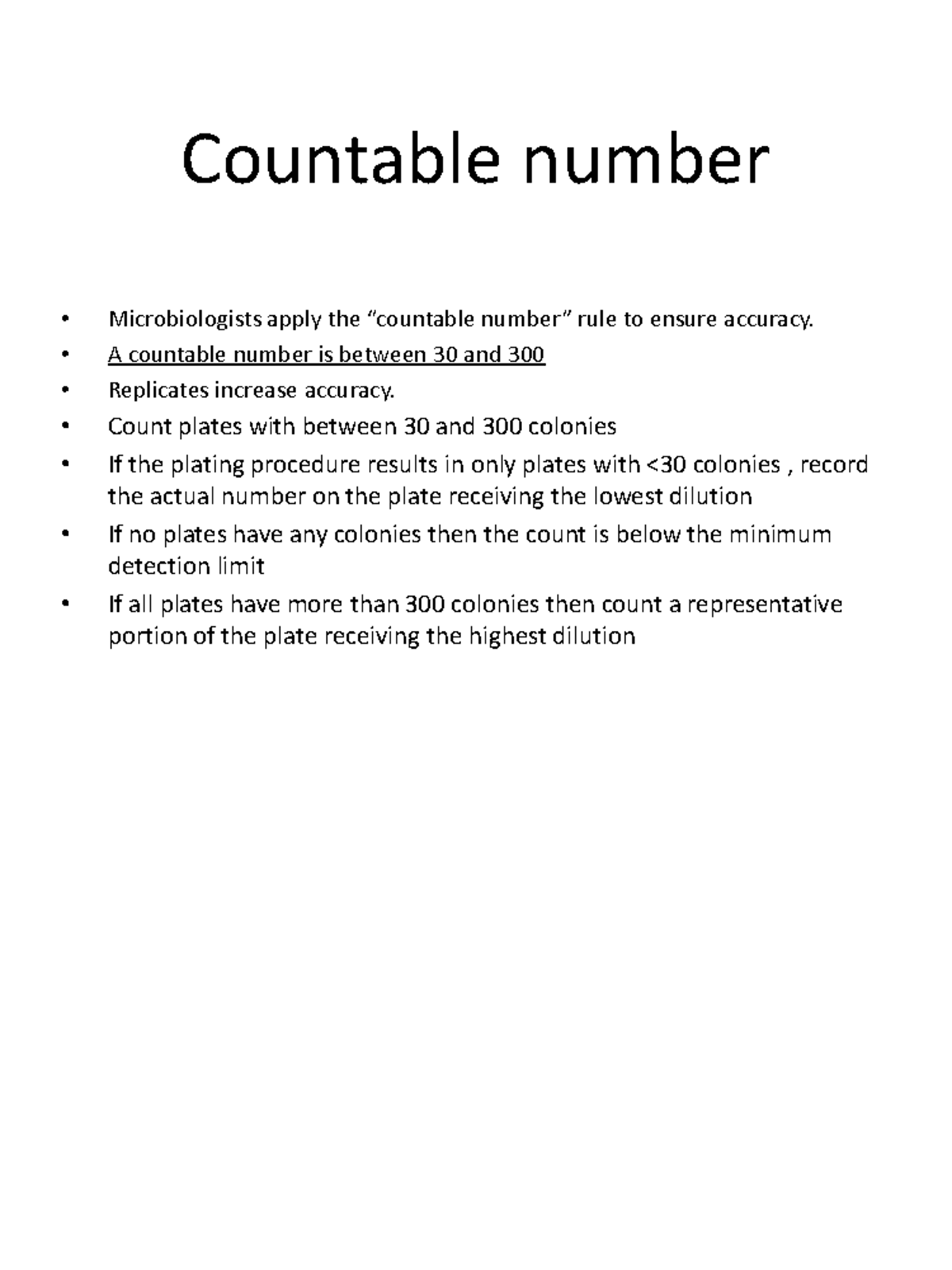 1 Viable counts - Countable number • Microbiologists apply the ...