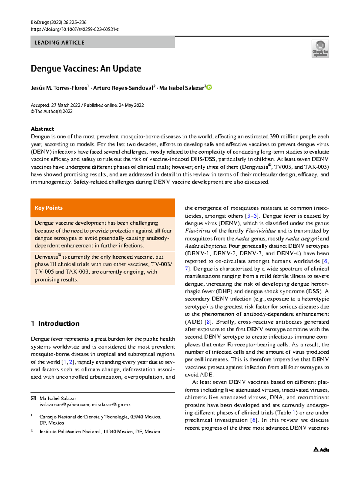 Dengue Vaccines An Update - Vol.:(0123456789) BioDrugs (2022) 36:325 ...
