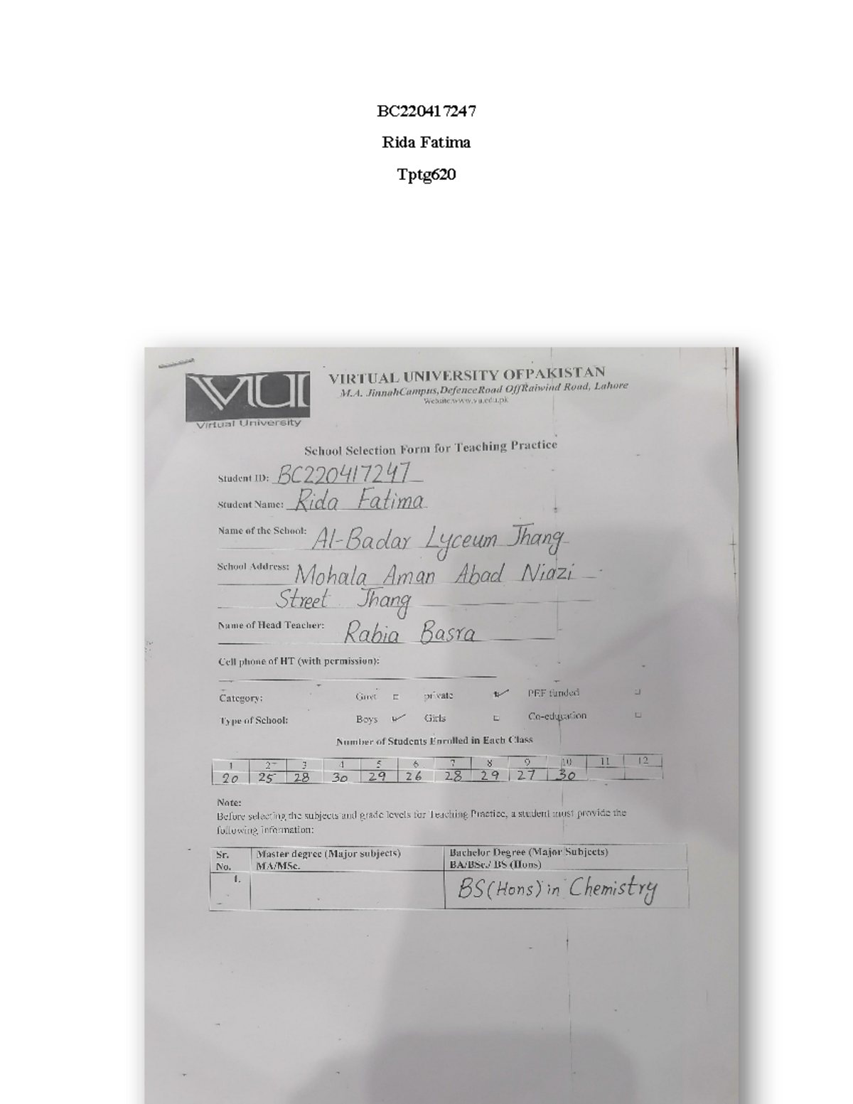 Tptg Assignment 1 - Virtual University Of pakistan - BC Rida Fatima Tptg - Studocu