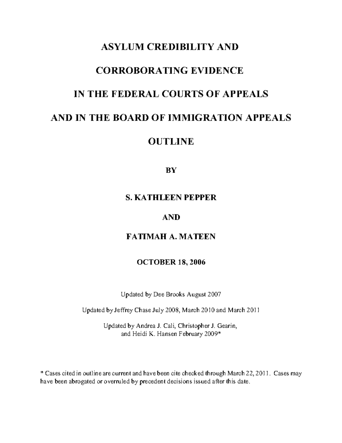 Asylum Credibility Outline - ASYLUM CREDIBILITY AND CORROBORATING ...