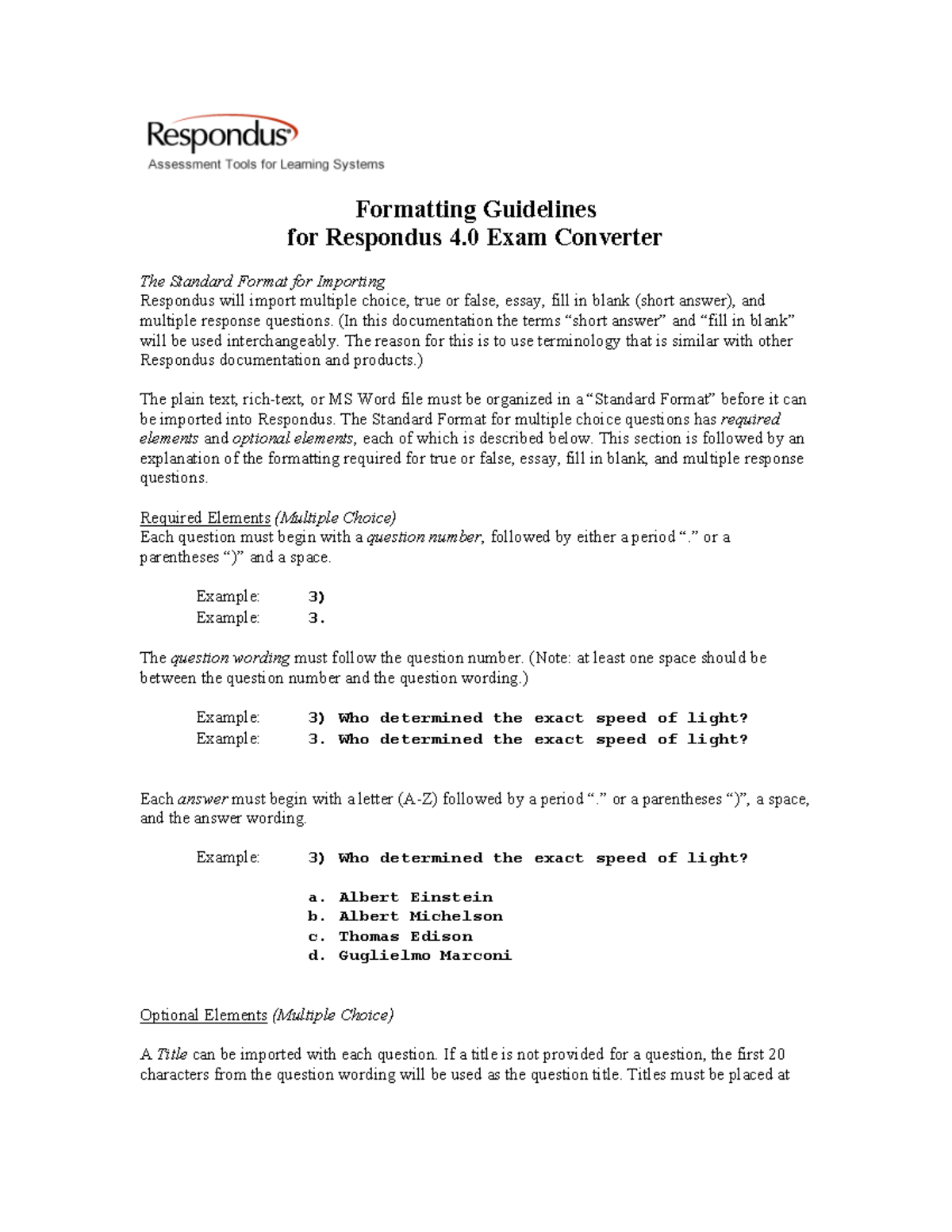 2 - Exam Rev - Formatting Guidelines for Respondus 4 Exam Converter The ...