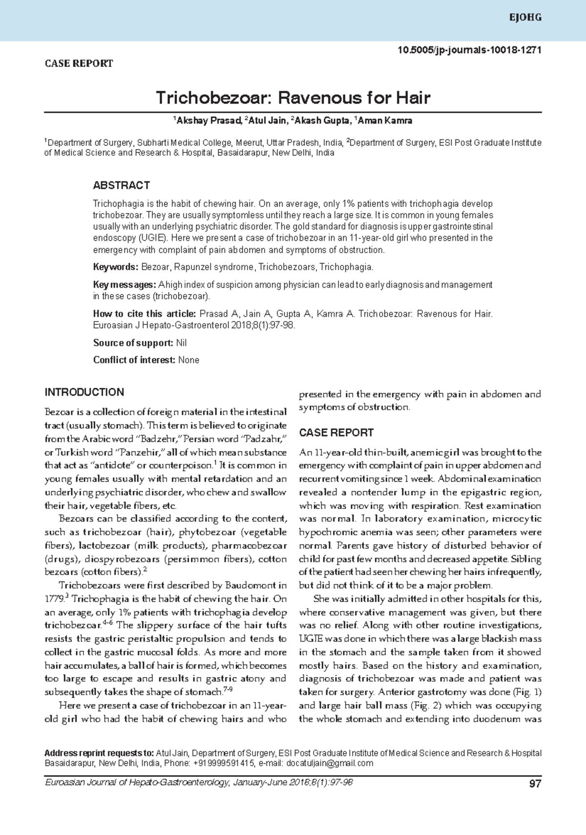 Trichobezoar Ravenous for Hair-unlocked - Primary Gastric Lymphoma ...