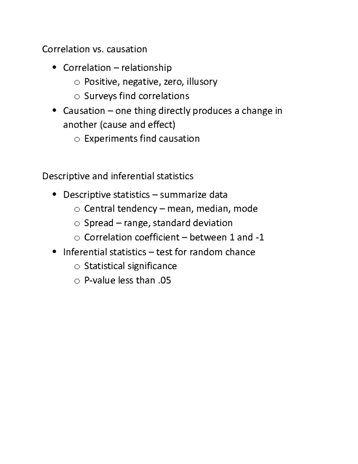 Midterm Review Notes Correlation Vs Causation Correlation Relationship O Positive Negative