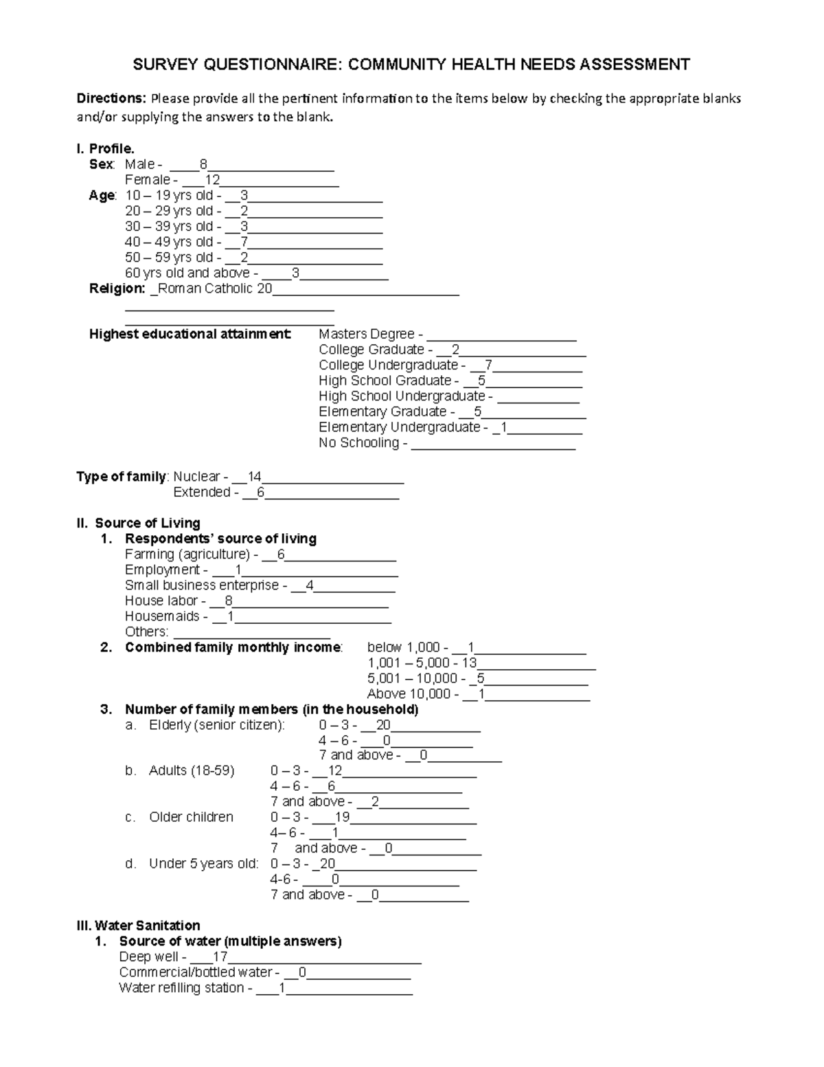 DON Survey Tally Sheet - SURVEY QUESTIONNAIRE: COMMUNITY HEALTH NEEDS ...