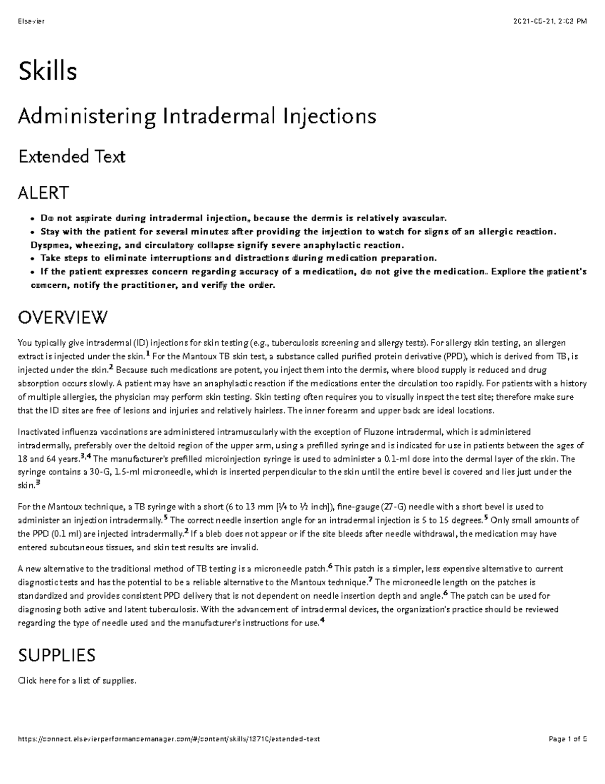 Administering Intradermal Injections Extended Text - Skills ...