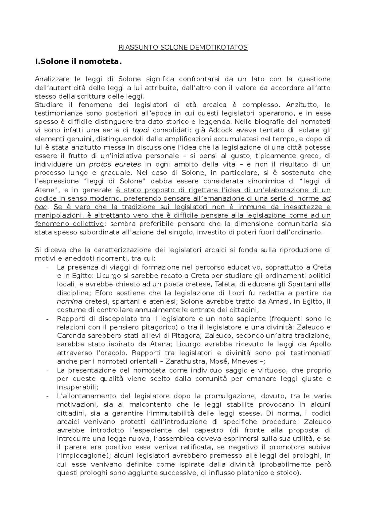 Riassunto Solone Demotikotatos - RIASSUNTO SOLONE DEMOTIKOTATOS I il ...