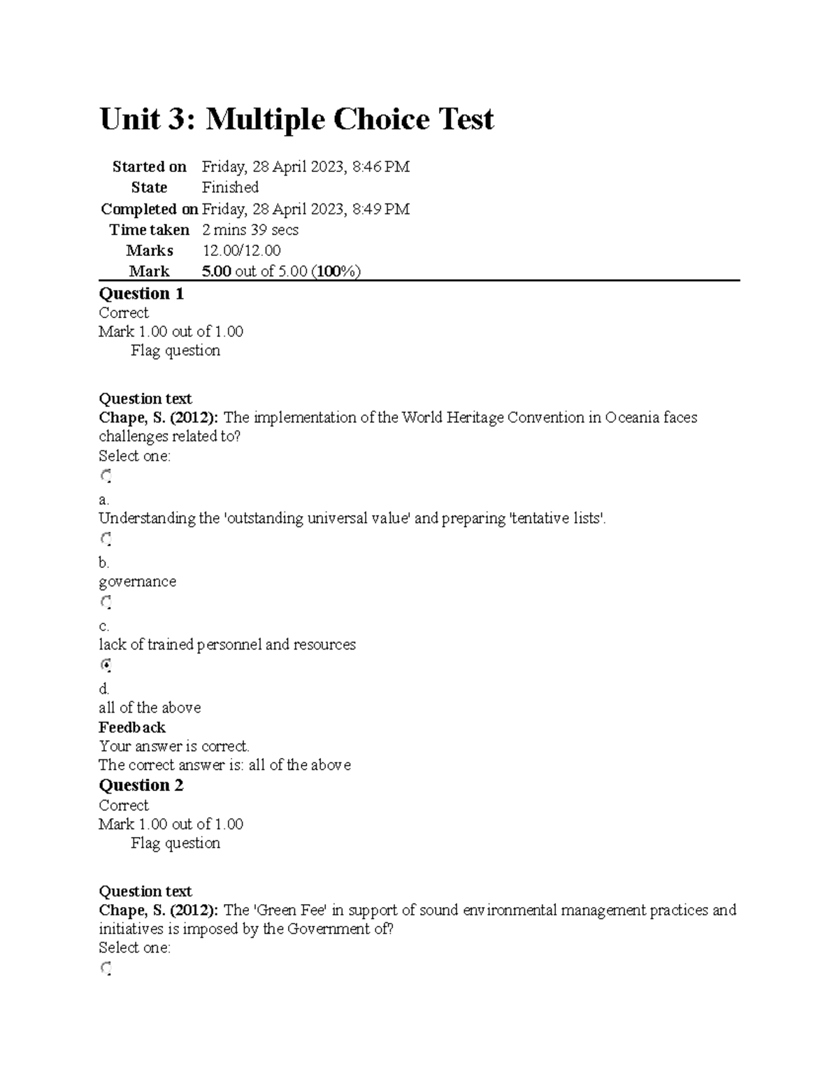 Unit 3 UU204 Quiz April 2023 - Unit 3: Multiple Choice Test Started on ...