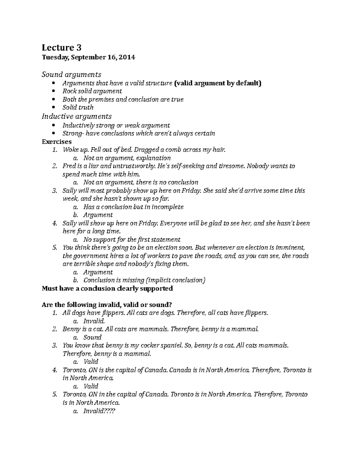 PHI1101 Lecture 3 Chapter 1 - Lecture 3 Tuesday, September 16, 2014 ...