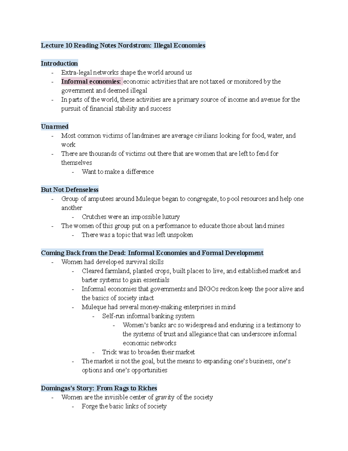 ANT 10CD Lecture 10 Reading Notes Nordstrom Illegal Economies Docx File ...