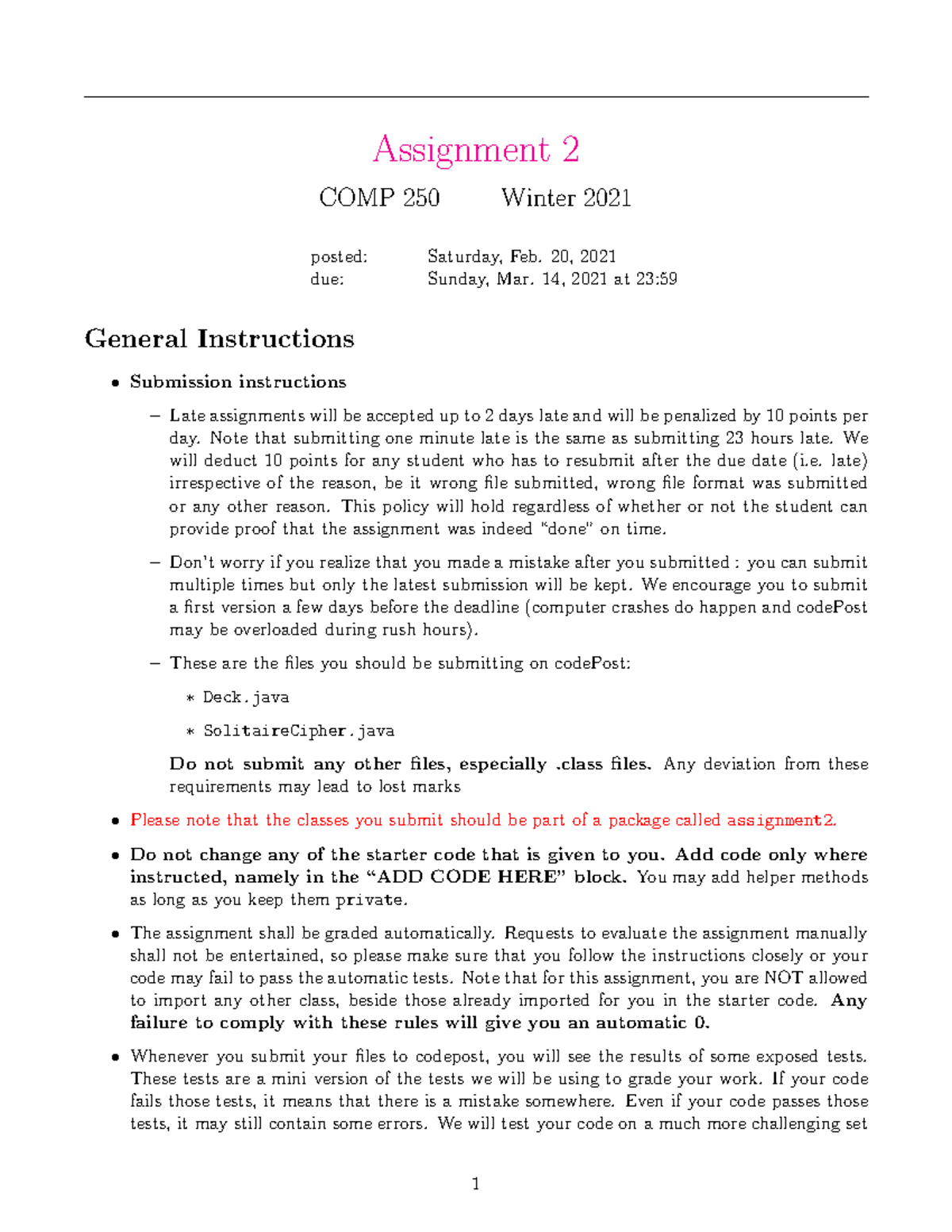 COMP250 Winter 2021 Assignment 2 - Assignment 2 COMP 250 Winter 2021 ...