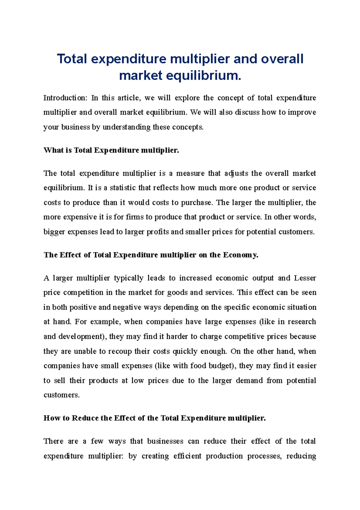 Total expenditure multiplier and overall market equilibrium ...