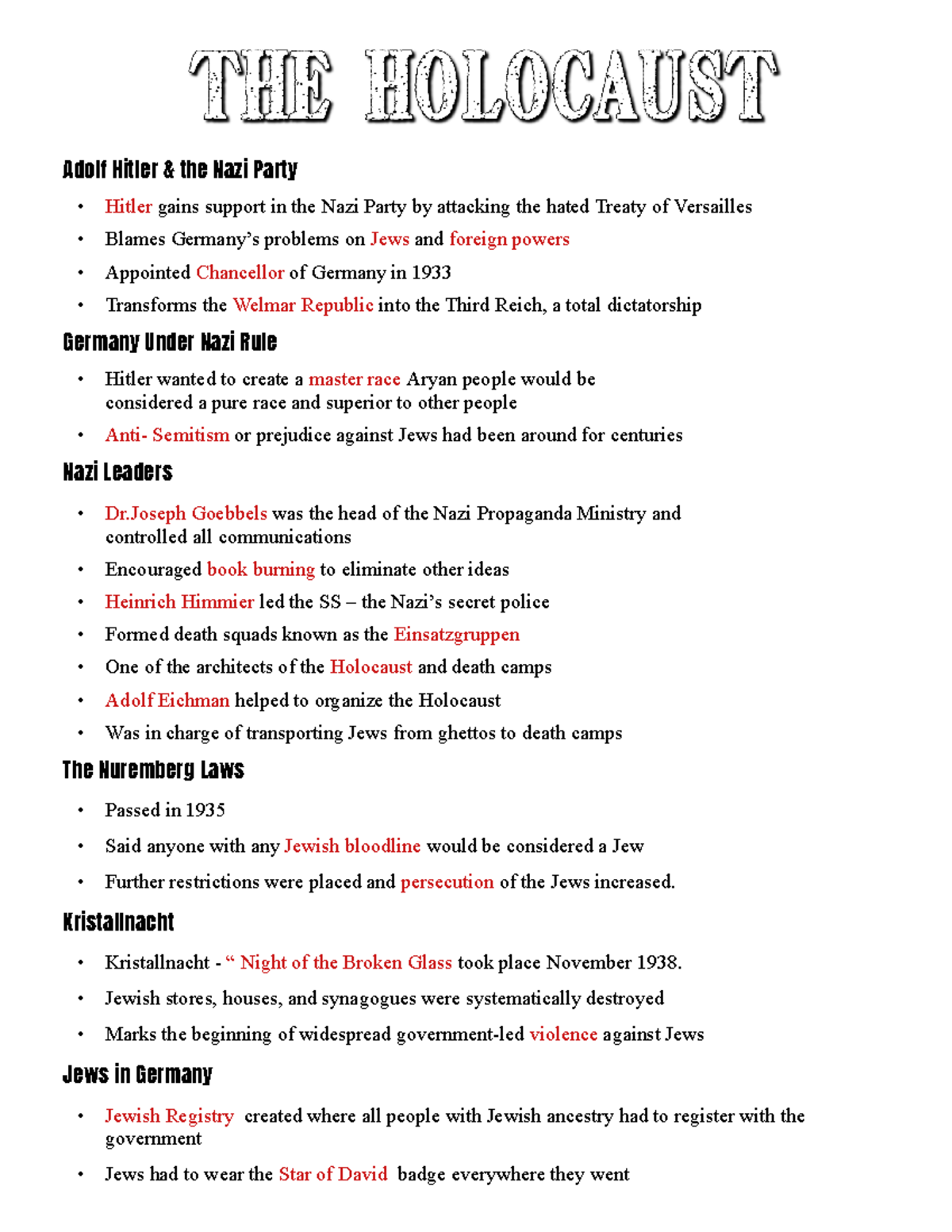 Copy of Holocaust Guided Notes - Adolf Hitler & the Nazi Party • Hitler ...