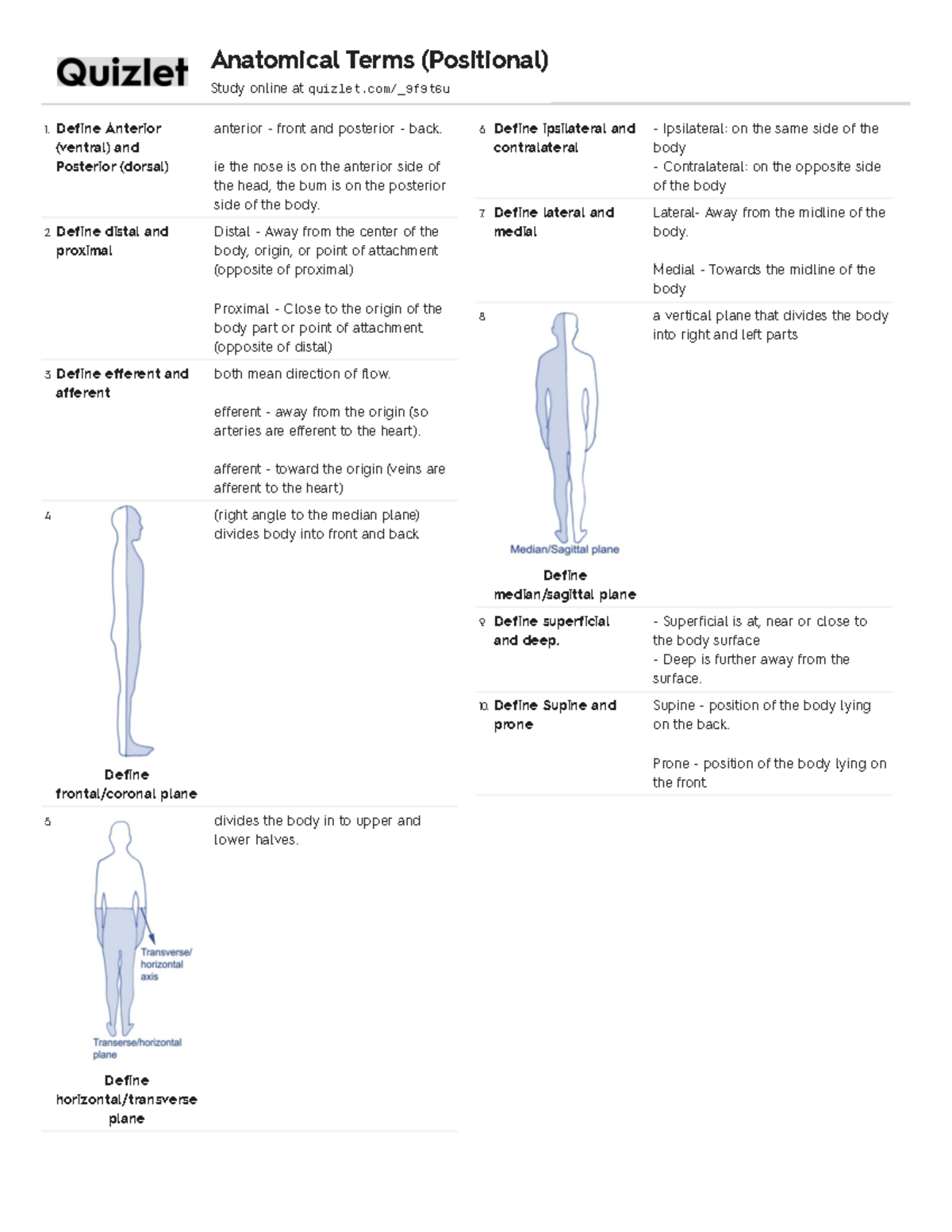 Anatomical terms (Positional) - !"!"#$%" &%'"($)( *+"%'(,-. ,%/ - Studocu