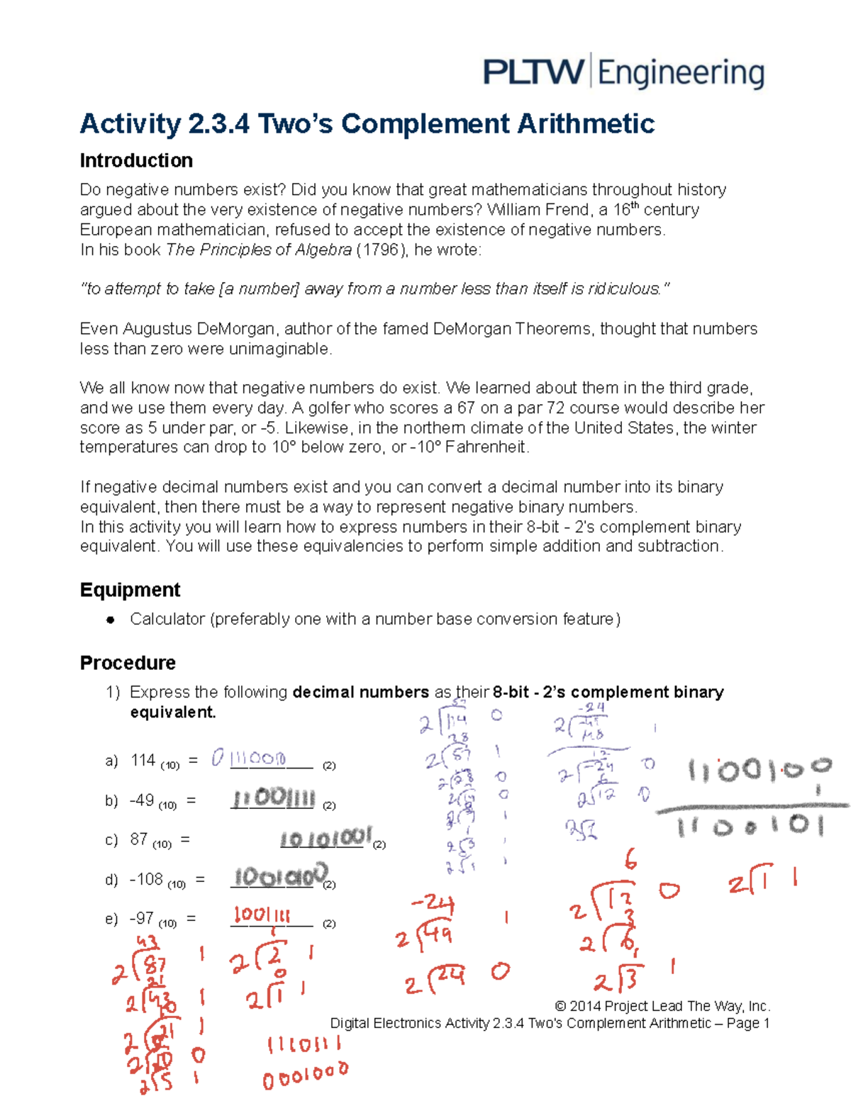 2 3 4 A Two Complement Arithmetic Activity 2 3 4 Two S Complement