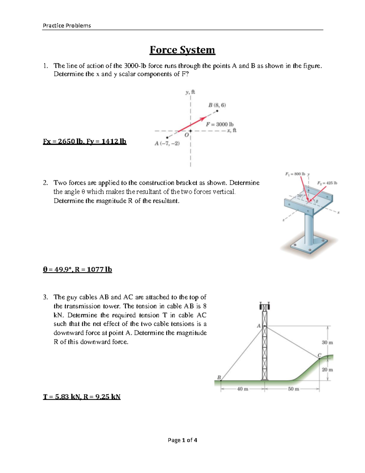 Practice Problems#Force System - Force System The line of action of the ...