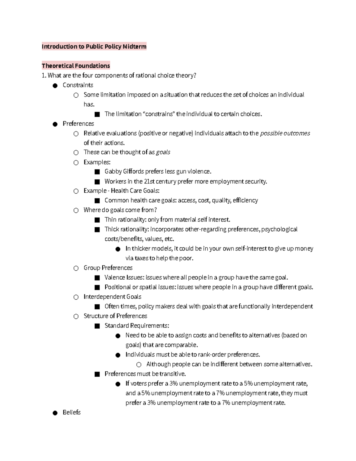 Introduction to Public Policy Midterm - Introduction to Public Policy ...