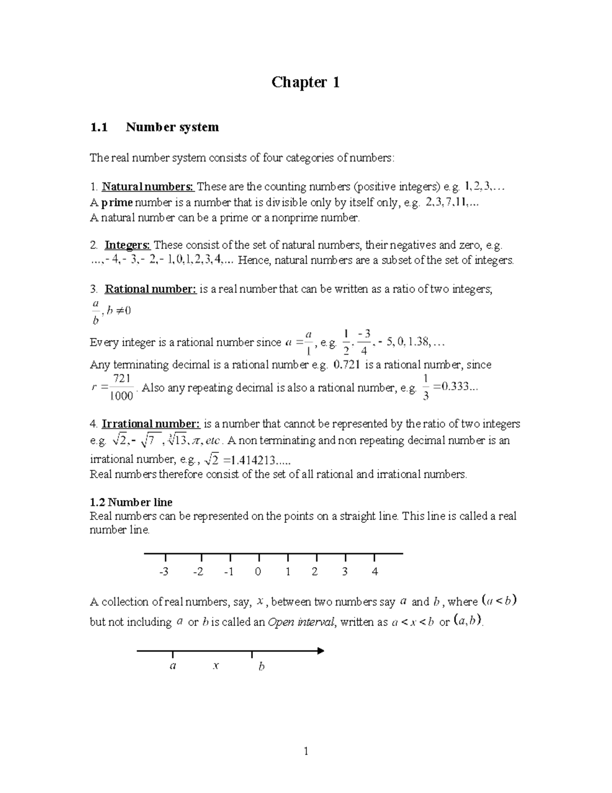 Chapter 1 - Number System - Chapter 1 1 Number system The real number ...