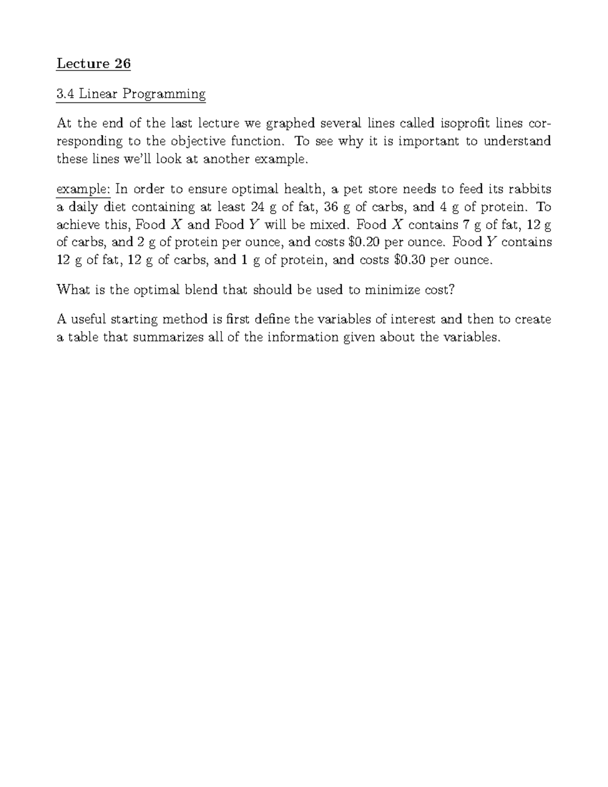 M151 Lecture 26 - UNIT 3 NOTES - Lecture 26 3 Linear Programming At the ... M151 Lecture 26 - UNIT 3 NOTES - Lecture 26 3 Linear Programming At the ...