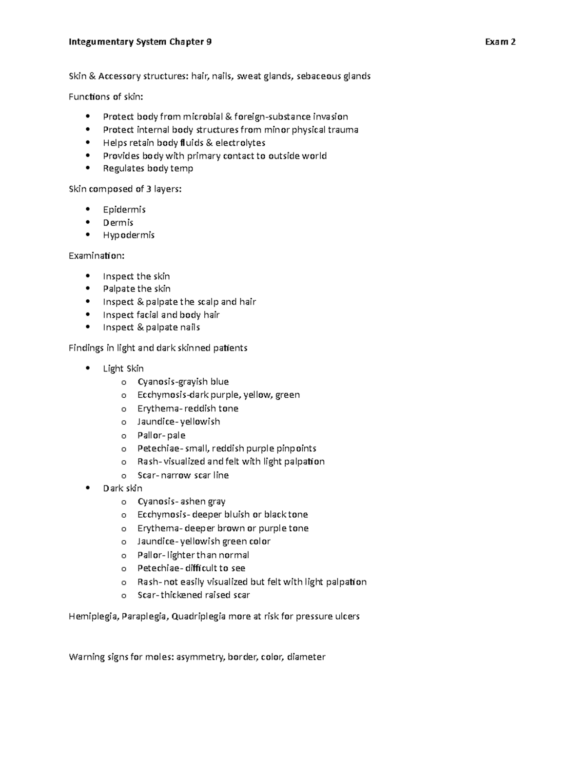 Exam 2 Review integumentary - Integumentary System Chapter 9 Exam 2 ...