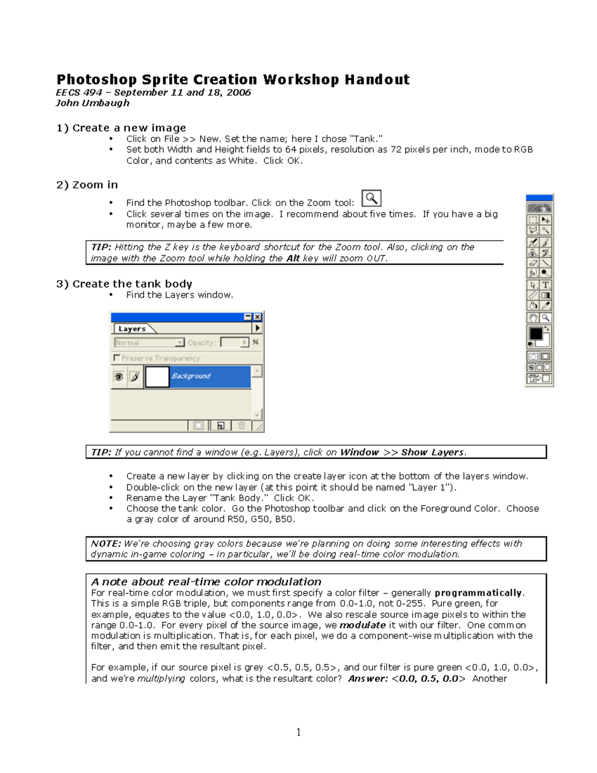 Workshop 1-photoshop EECS 494 Fall 2008 - Photoshop Sprite Creation ...