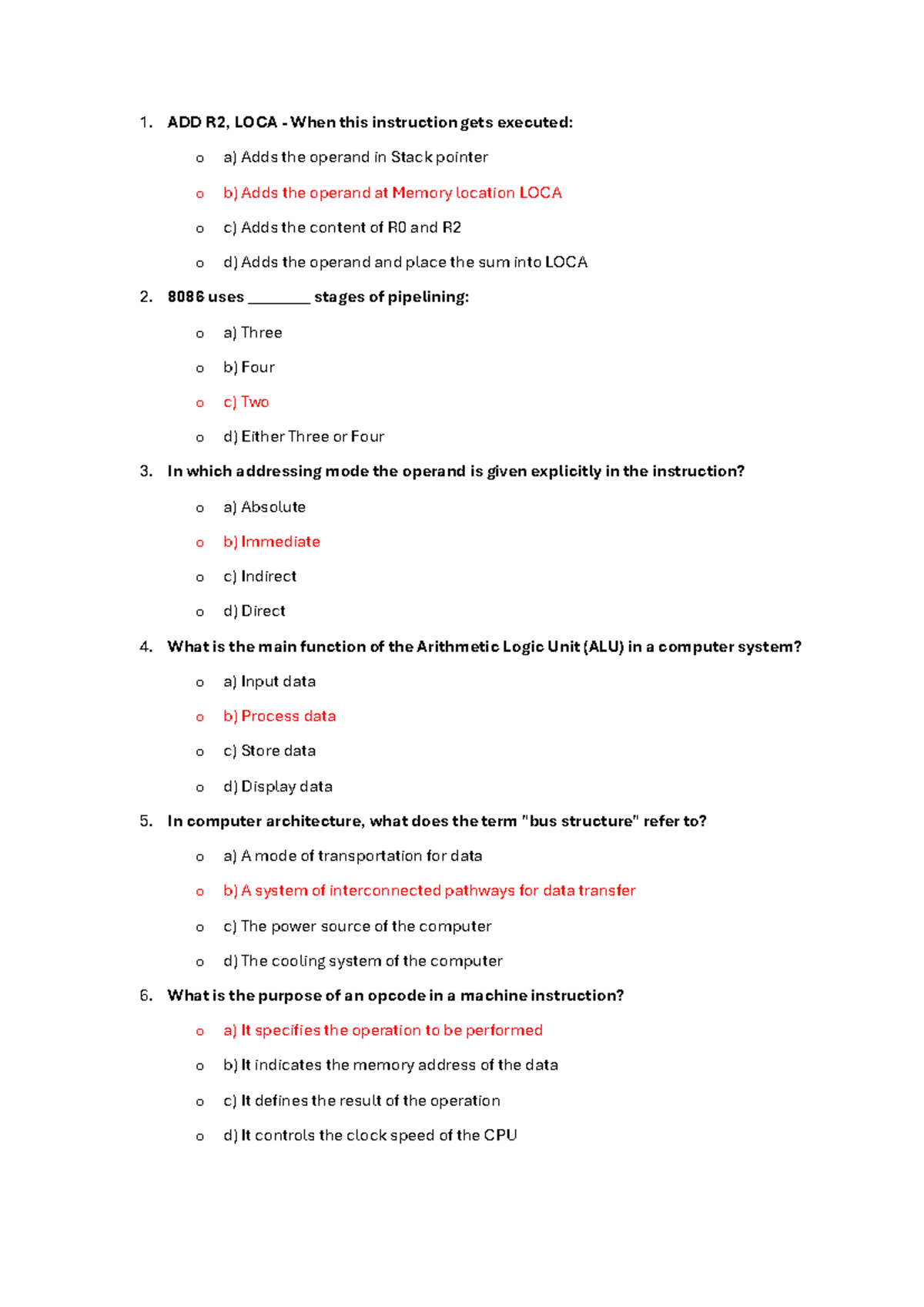 COA QB ct2 - Question bank for CT 2 COA - 1. ADD R2, LOCA - When this instruction gets executed ...