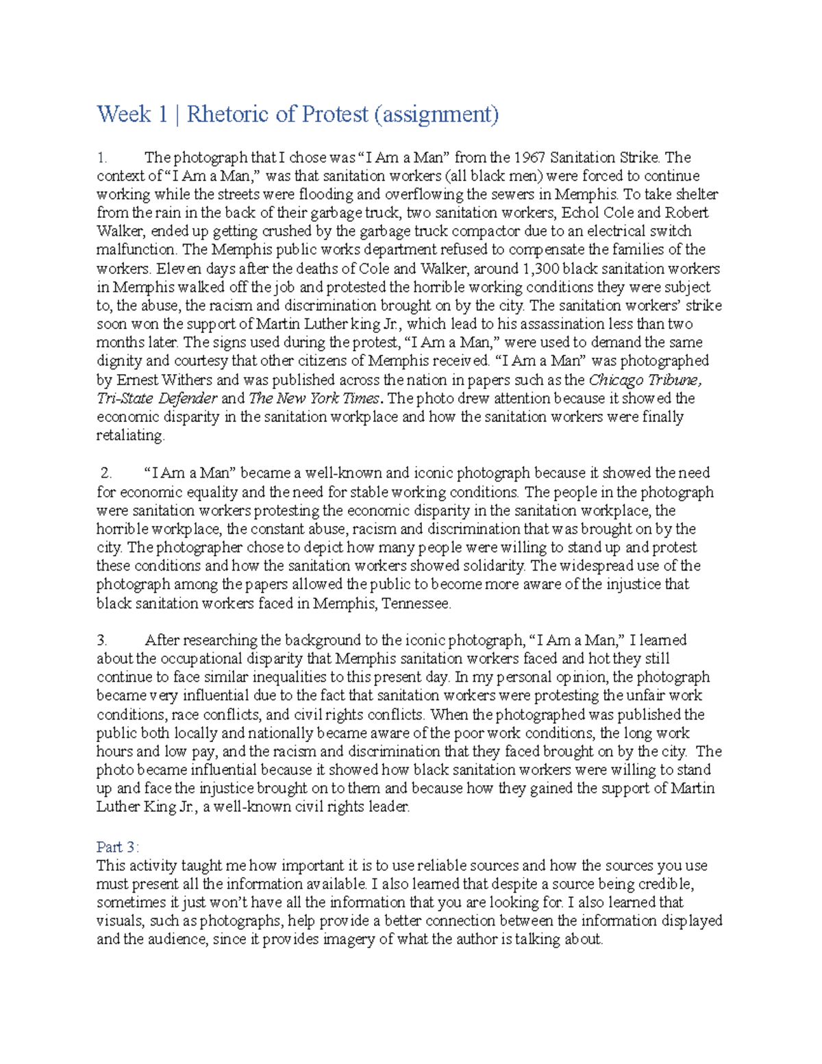 Week 1 Rhetoric of Protest (assignment) - Week 1 | Rhetoric of Protest ...