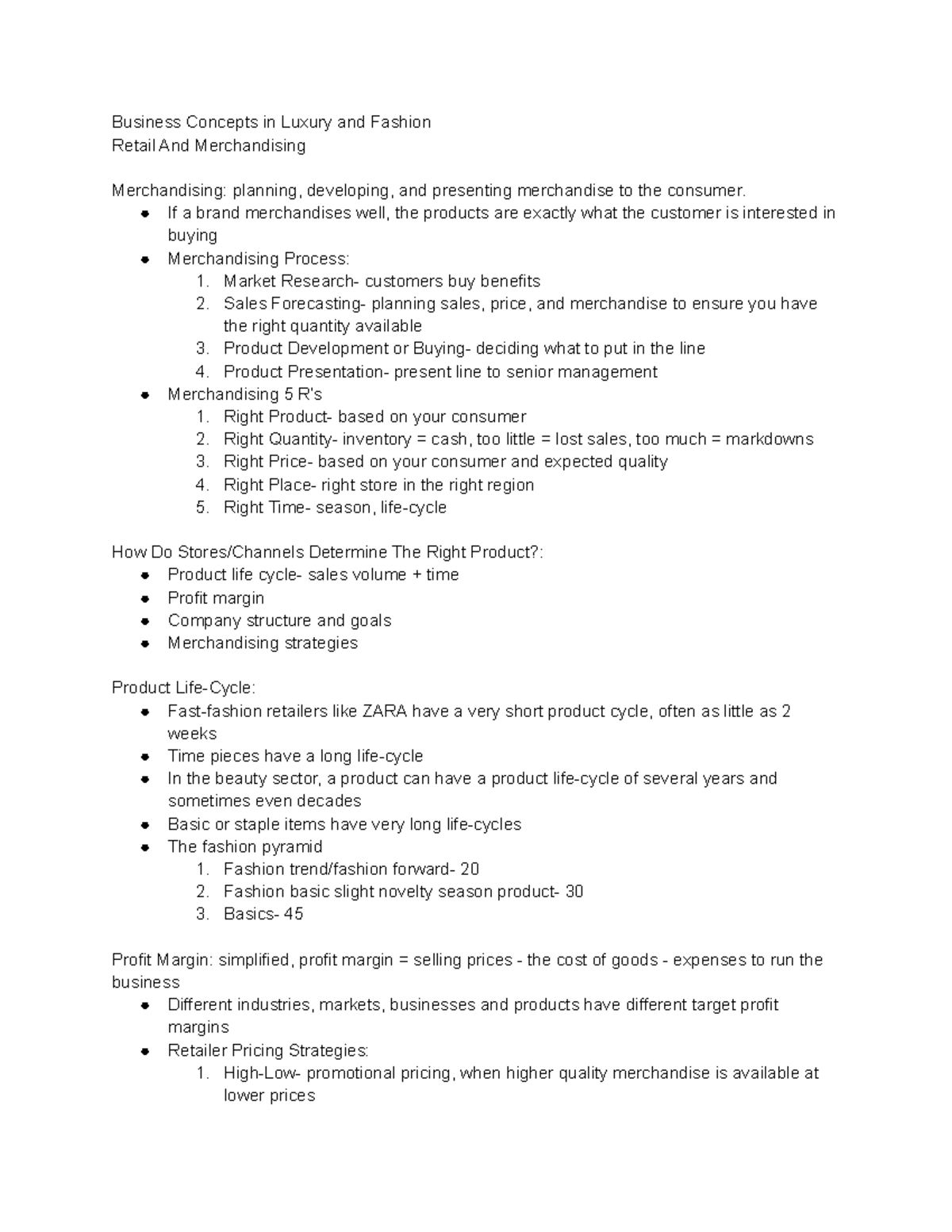 Notes - Retail And Merchandising - Business Concepts in Luxury and ...