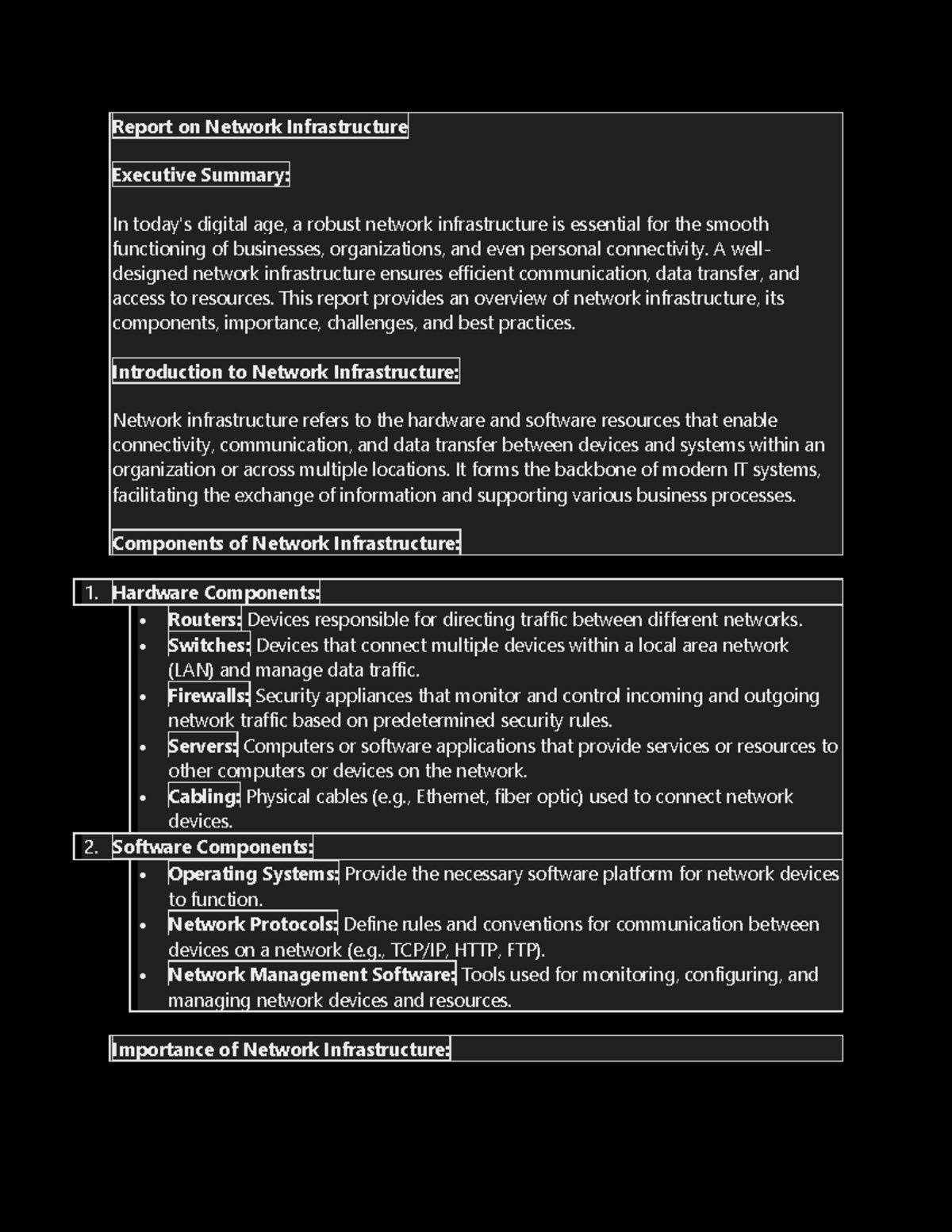 Report- Network Infrastructure - Report on Network Infrastructure ...
