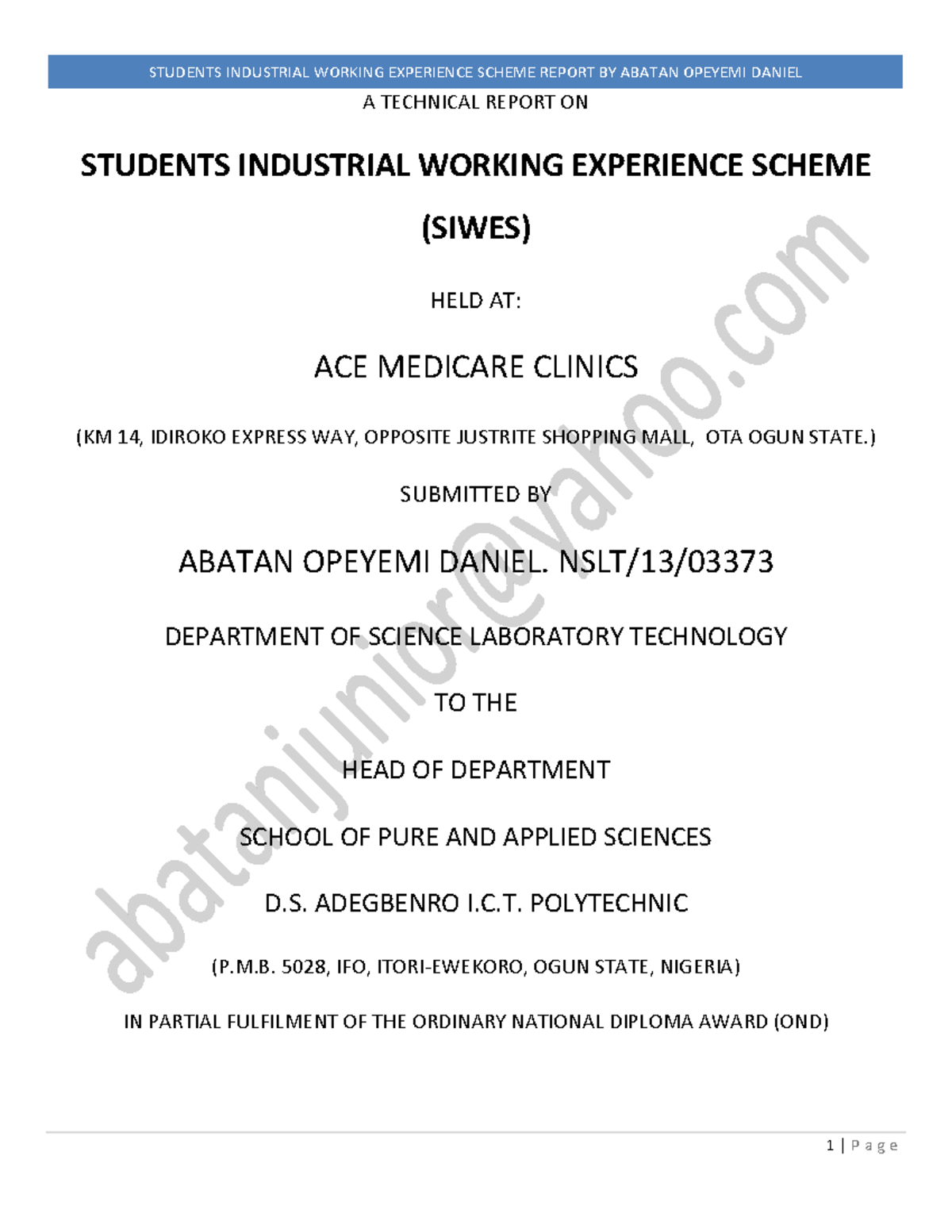Students Industrial Working Experience S - A TECHNICAL REPORT ON ...