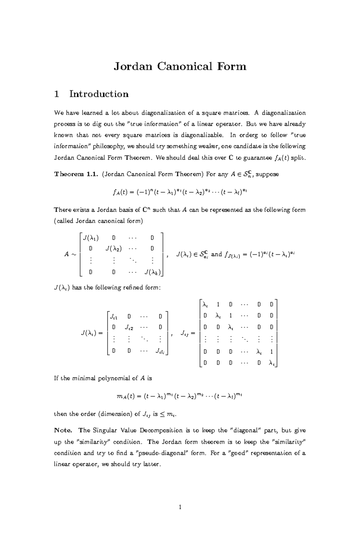 2017 LA Jordan Canonical Form - Jordan Canonical Form 1 Introduction We ...